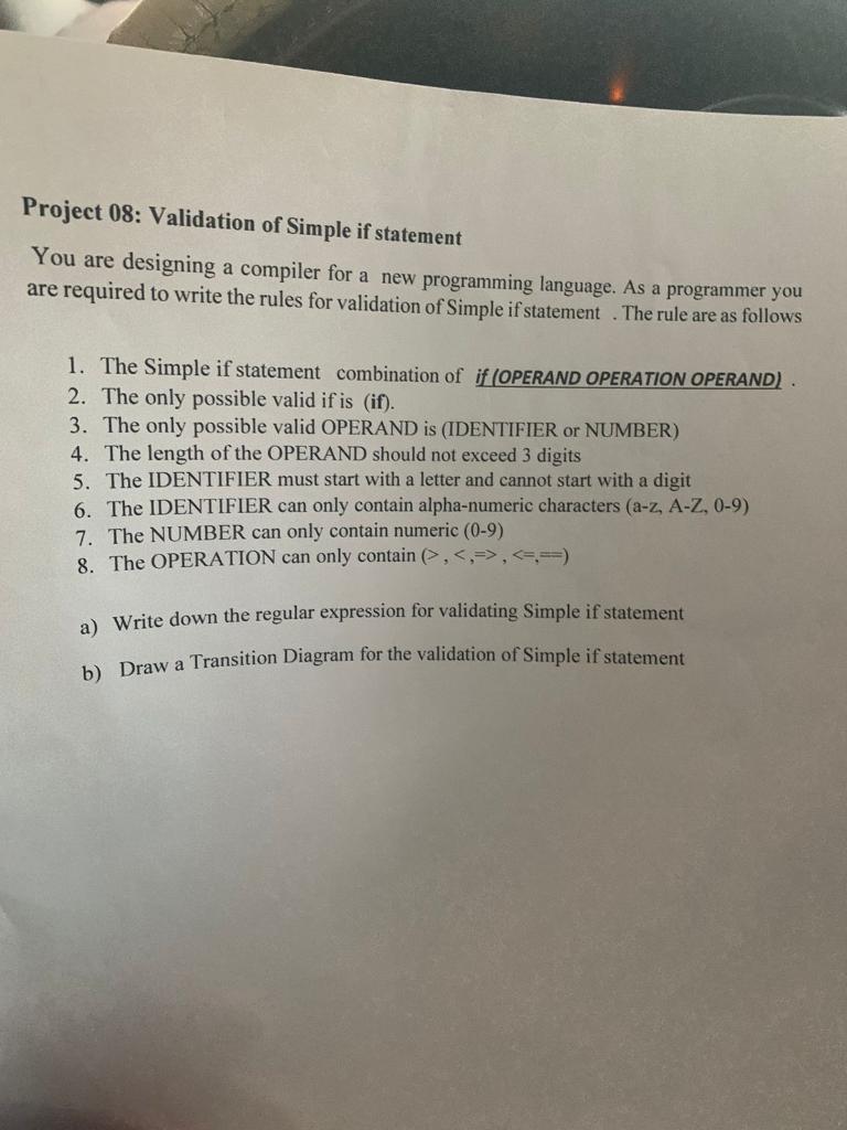 Solved Project 08: Validation of Simple if statement You are | Chegg.com