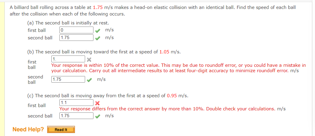 Solved A billiard ball rolling across a table at 1.75 m/s | Chegg.com