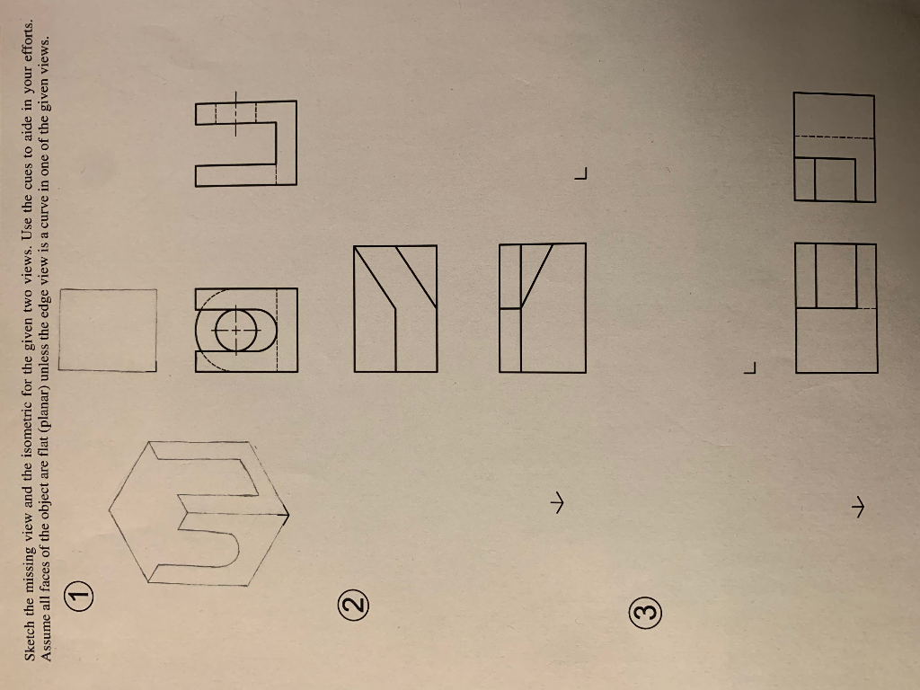 Solved (3 Sketch the missing view and the isometric for the | Chegg.com