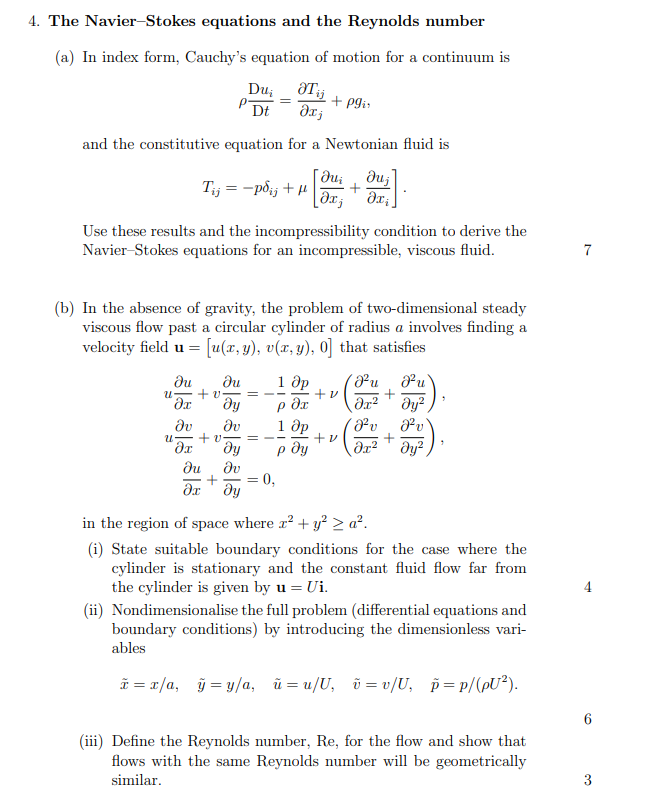 Solved 4. The Navier-Stokes equations and the Reynolds | Chegg.com