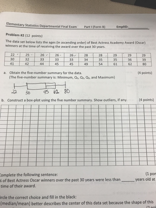 Solved: Elementary Statistics Departmental Final Exam Part... | Chegg.com