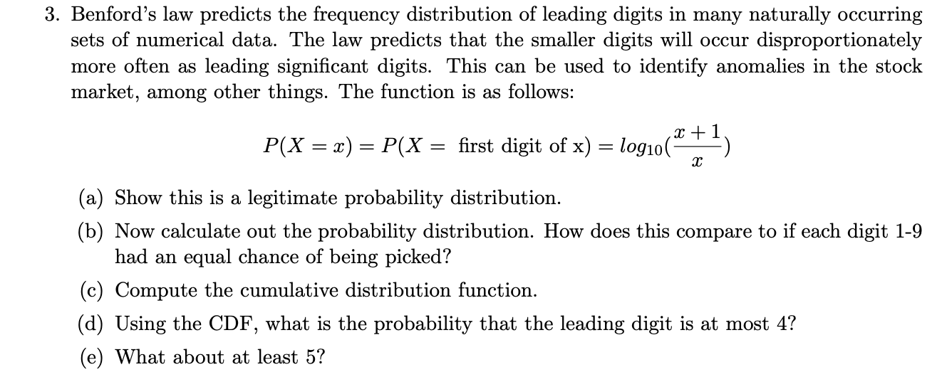 Solved 3. Benford's law predicts the frequency distribution | Chegg.com