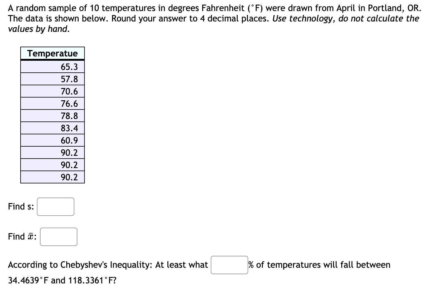 Solved A random sample of 10 temperatures in degrees | Chegg.com