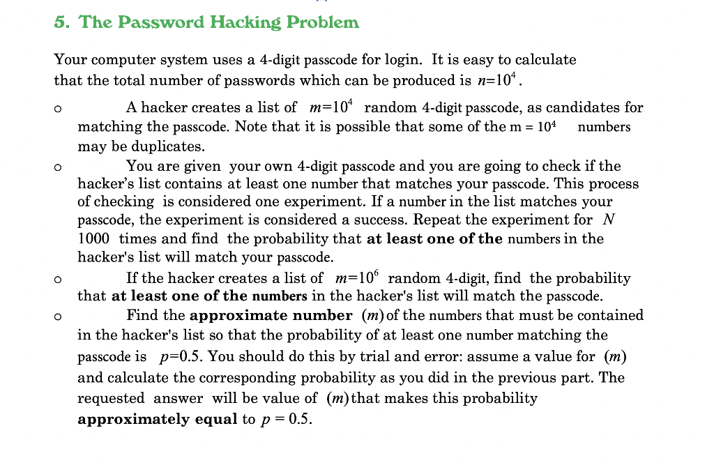 Solved 5. The Password Hacking Problem Your computer system | Chegg.com