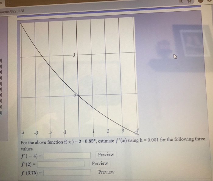 Solved For the above function f(x)= (2)0.85^x, estimate | Chegg.com