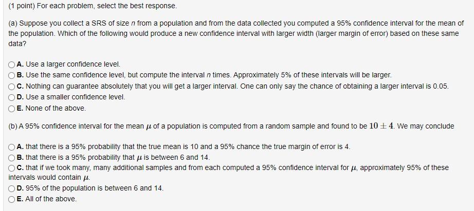Solved (1 point) For each problem, select the best response. | Chegg.com