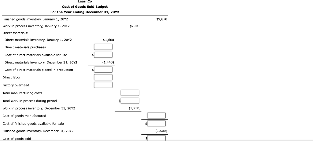 second year of operations, by preparing budgets from | Chegg.com