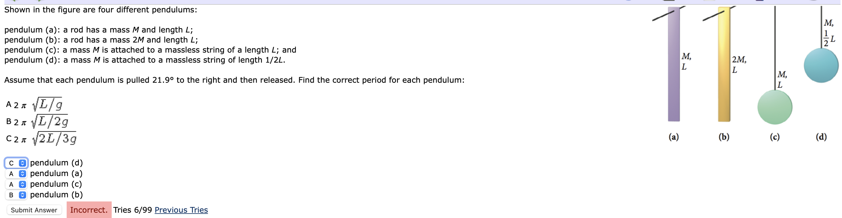Solved Shown in the figure are four different pendulums: | Chegg.com