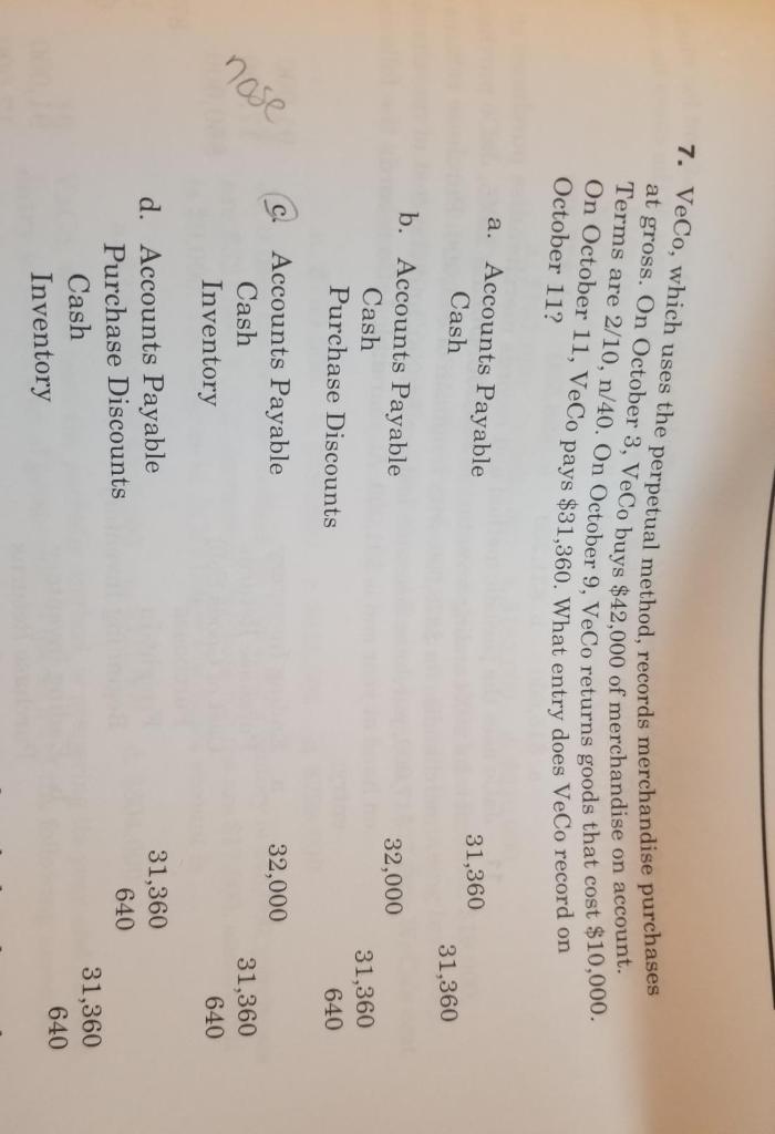 Solved 7. VeCo, which uses the perpetual method, records | Chegg.com