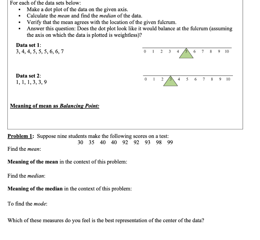 Solved . . For each of the data sets below: Make a dot plot | Chegg.com