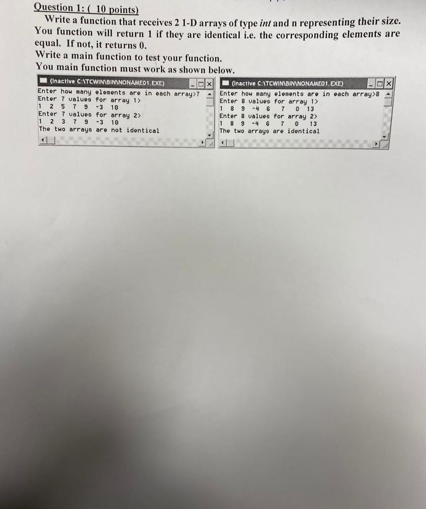 Solved Question 1 10 Points Write A Function That Receives 5669
