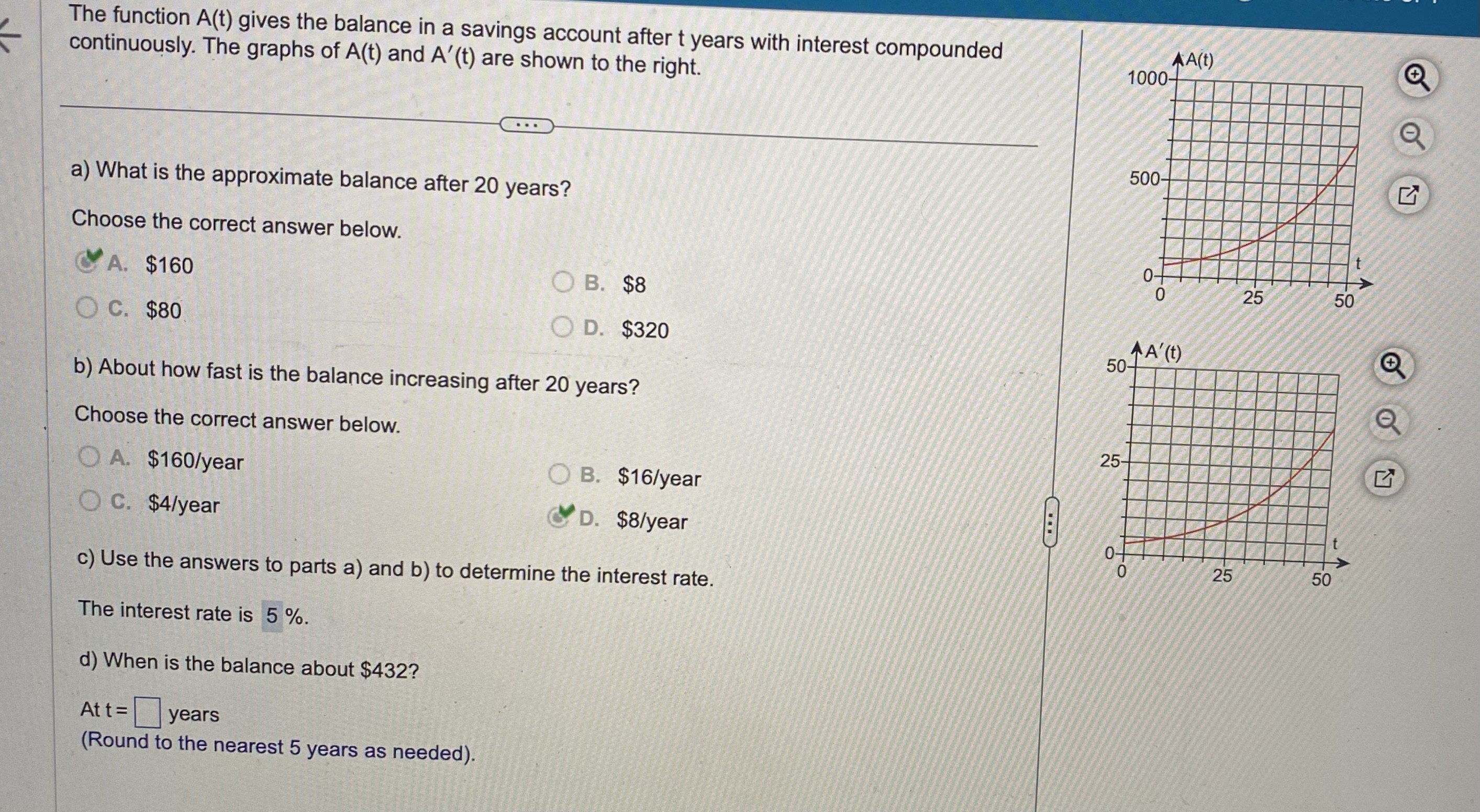 Solved The function \\( A(t) \\) gives the balance in a | Chegg.com