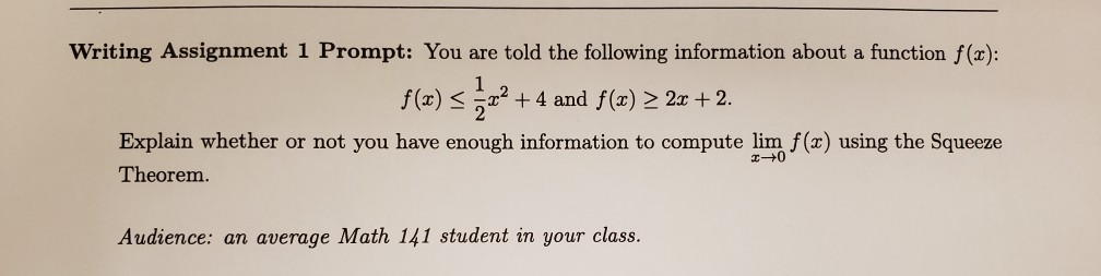 Solved Writing Assignment 1 Prompt: You are told the | Chegg.com