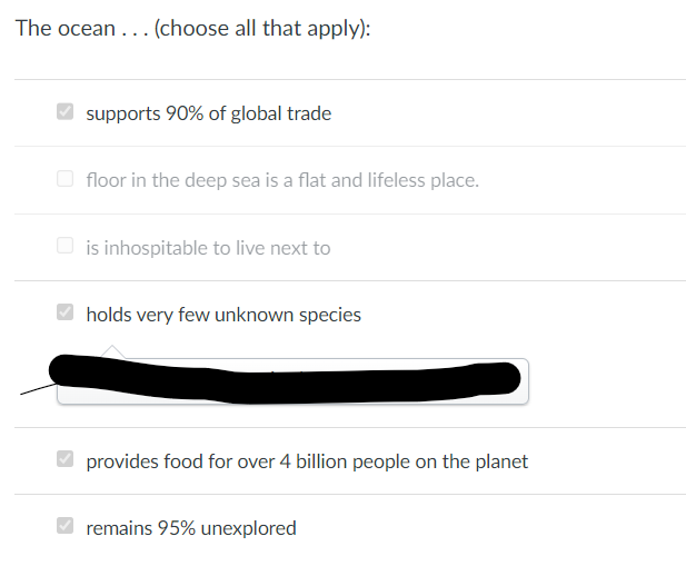 Solved The ocean ... (choose all that apply): supports 90% | Chegg.com