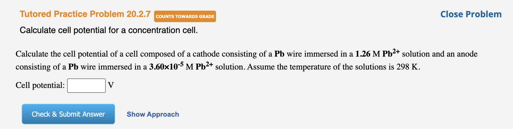 Solved Calculate Cell Potential For A Concentration Cell