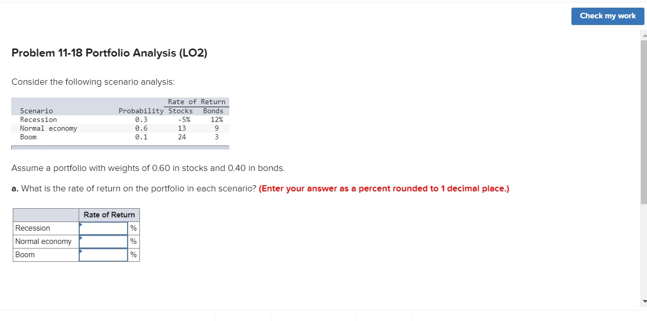 Solved Check my work Problem 11-18 Portfolio Analysis (LO2) | Chegg.com Solved Check my work Problem 11-18 Portfolio Analysis (LO2) | Chegg.com