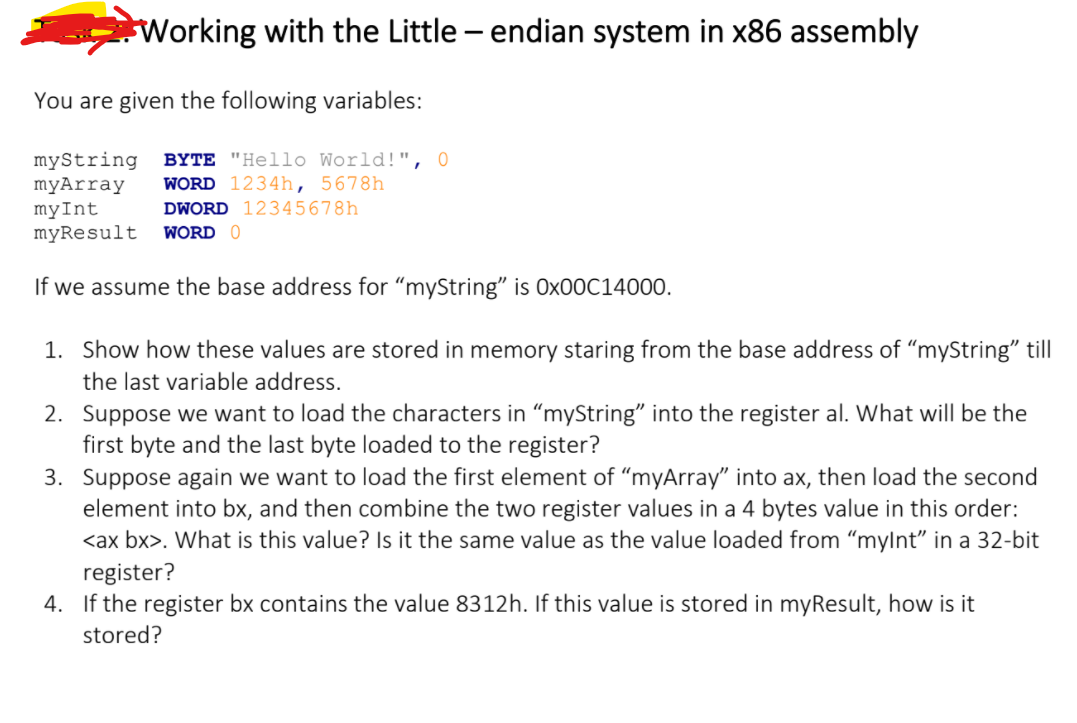 Solved Working with the Little – endian system in x86 | Chegg.com