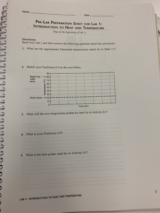 Name PRE-LAB PREPARATION SHEET FOR LAB 1: | Chegg.com