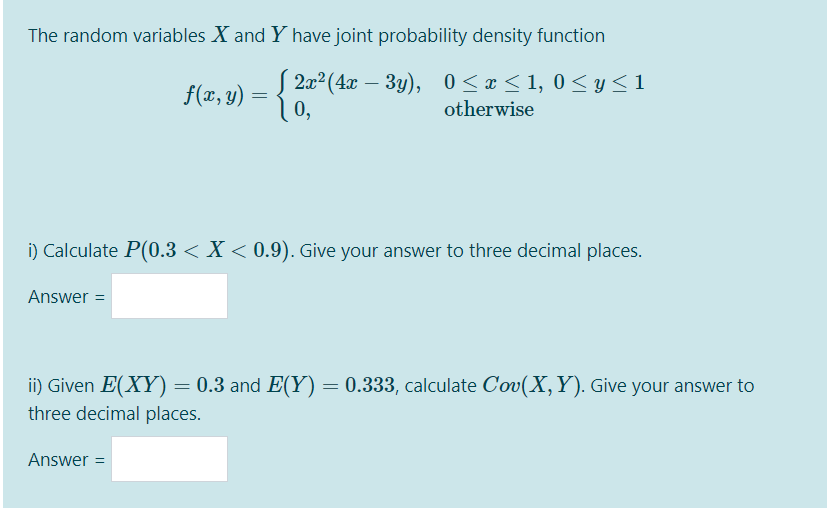 Solved The random variables X and Y have joint probability | Chegg.com