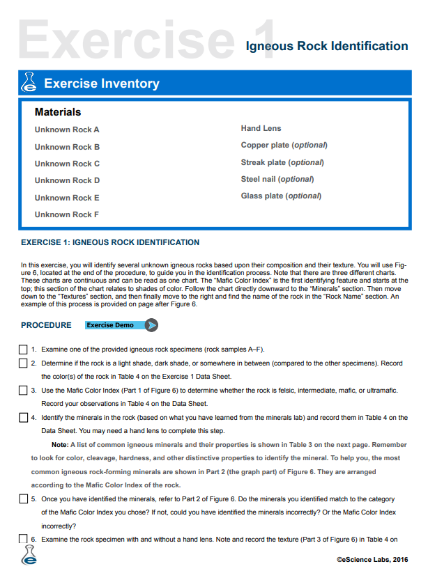 Solved Exercise Igneous Rock Identification Exercise | Chegg.com