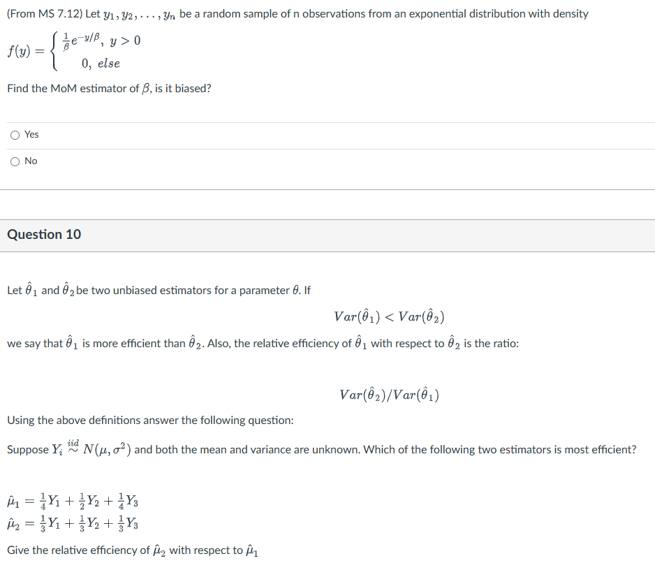 Solved (From MS 7.12) Let y1,y2,…,yn be a random sample of n | Chegg.com