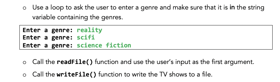 Solved You will ask the user to enter a TV show genre. You | Chegg.com