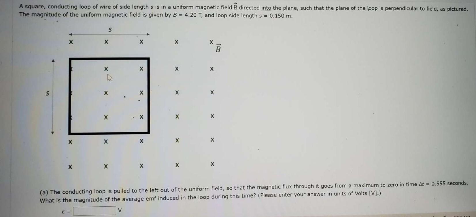 Solved A square, conducting loop of wire of side length s is | Chegg.com
