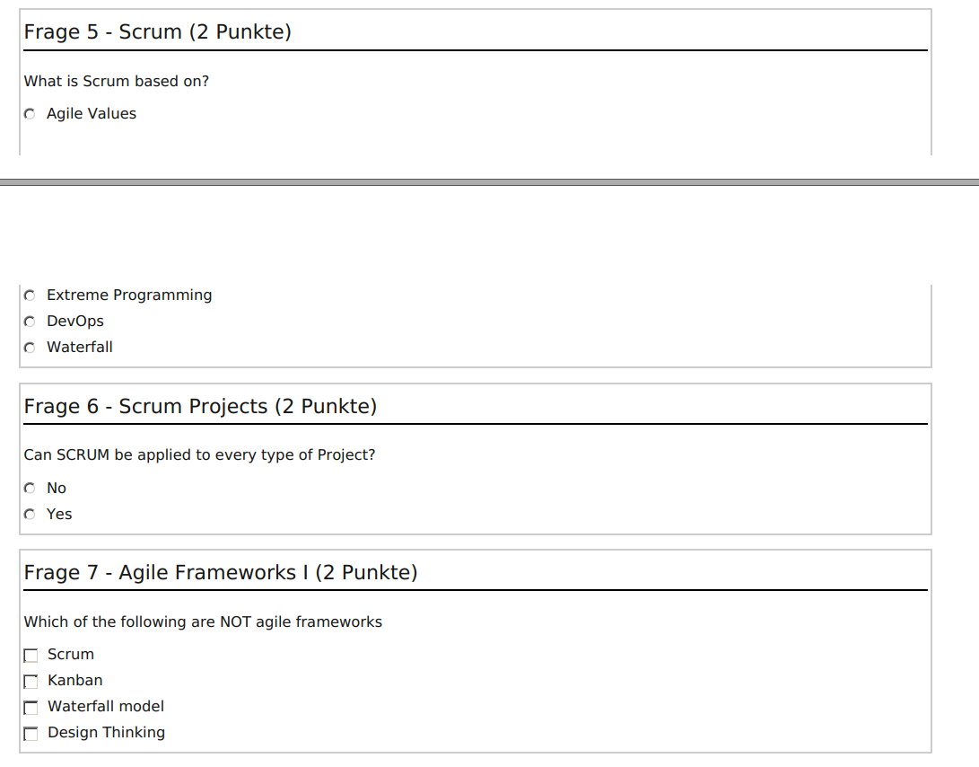 Solved Frage 1 - Agile Frameworks II (2 Punkte) Which of the | Chegg.com