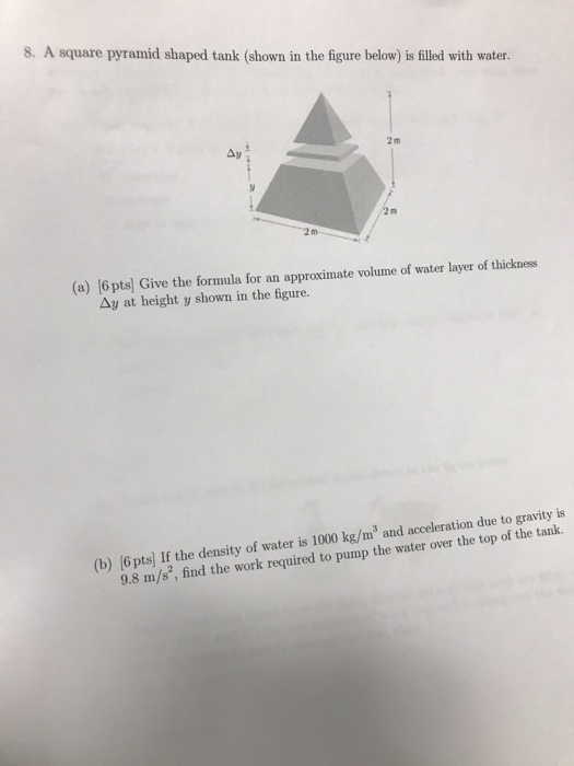 Solved 8. A square pyramid shaped tank (shown in the figure | Chegg.com