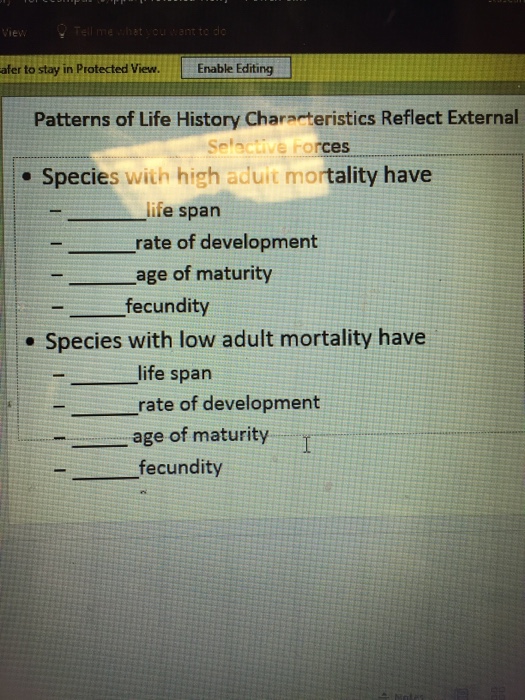 Solved Patterns of Life History Characteristics Reflect | Chegg.com