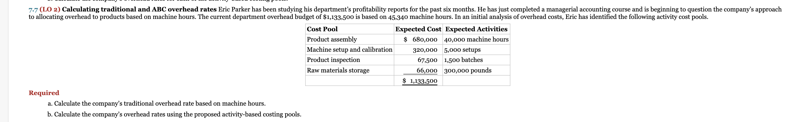 Solved 7.7 (LO 2) Calculating traditional and ABC overhead | Chegg.com
