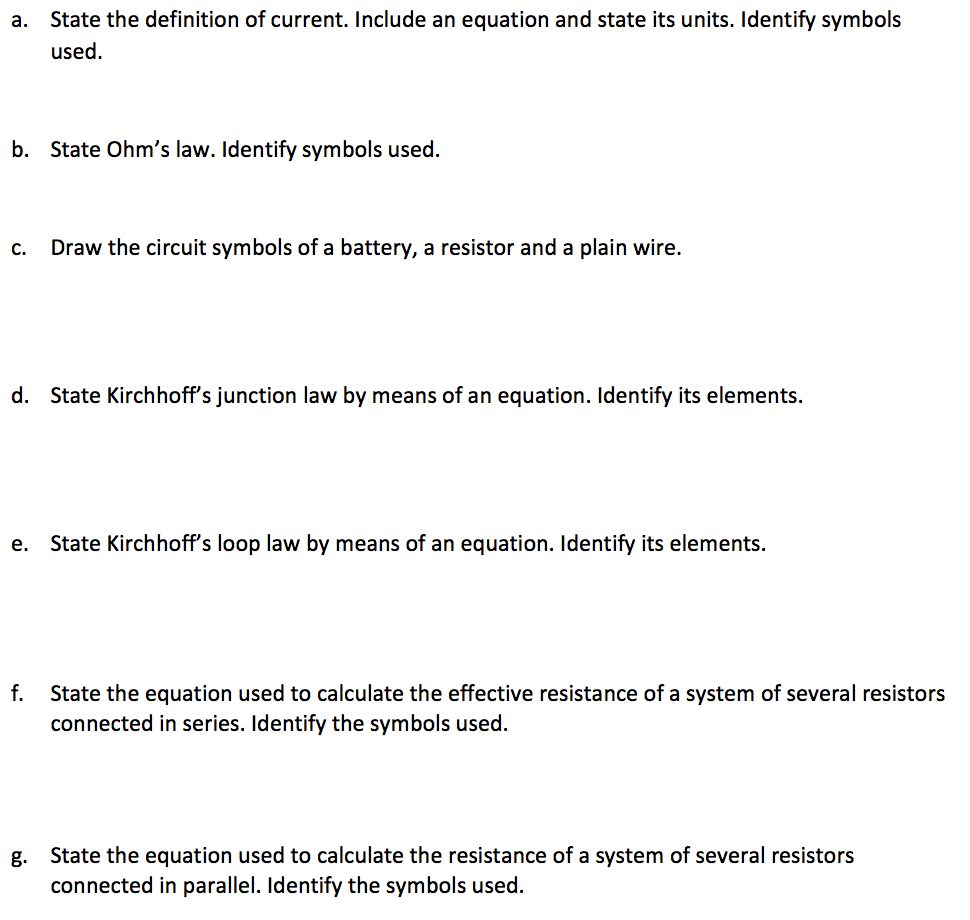 Solved a. State the definition of current. Include an | Chegg.com