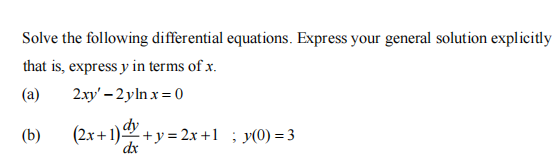 Solved Solve the following differential equations. Express | Chegg.com