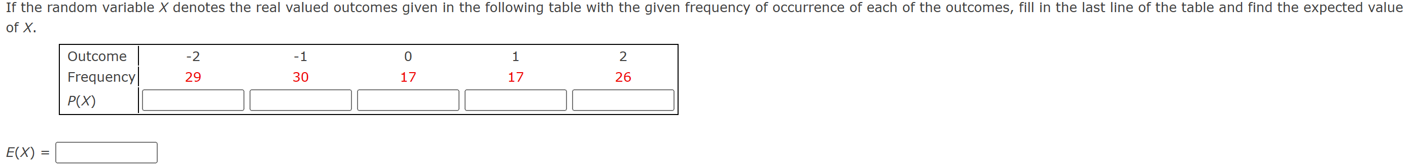 Solved of X. \begin{tabular}{|l|ccccc|} \hline Outcome & -2 | Chegg.com
