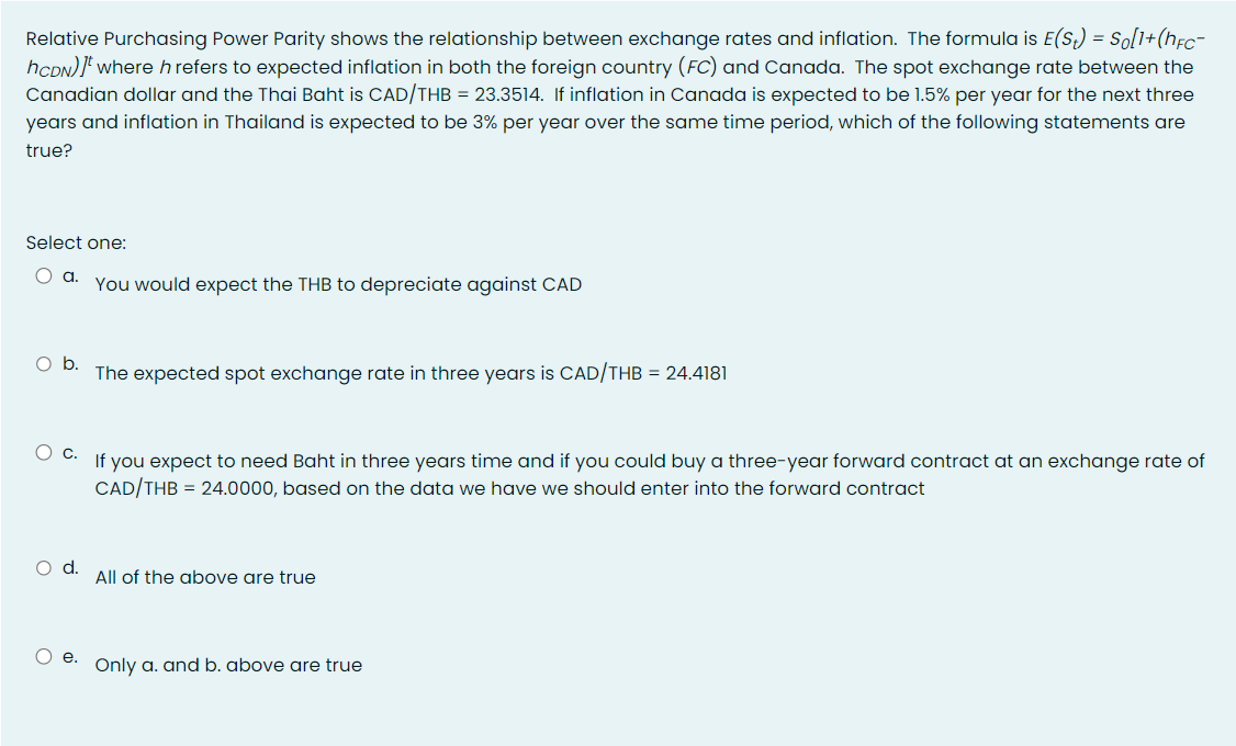 Solved Relative Purchasing Power Parity shows the | Chegg.com