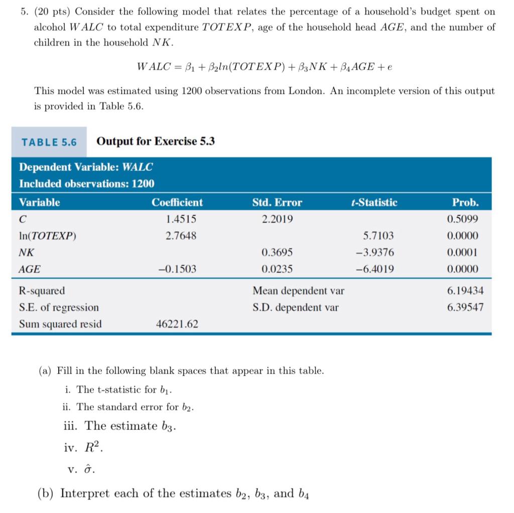 5. (20 pts) Consider the following model that relates | Chegg.com