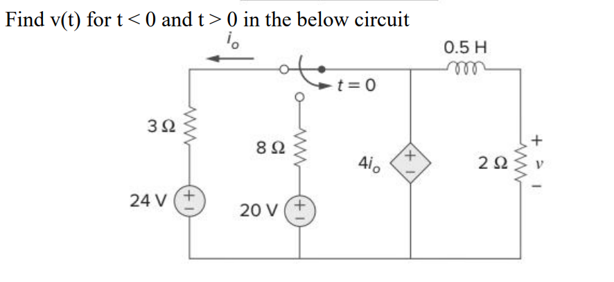 Solved Find v(t) for t 0 in the below circuit | Chegg.com