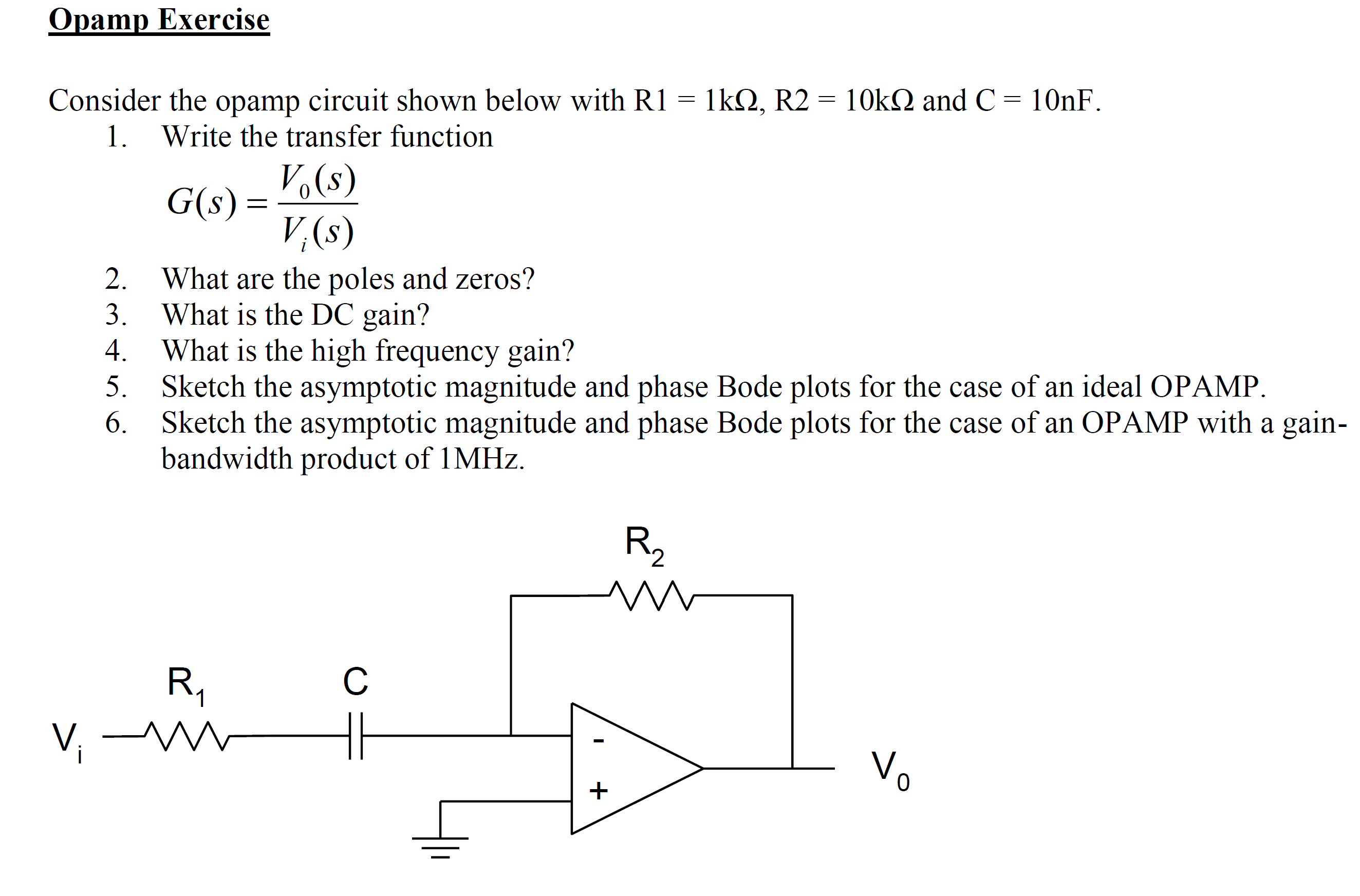 Solved Opamp ExerciseConsider the opamp circuit shown below | Chegg.com