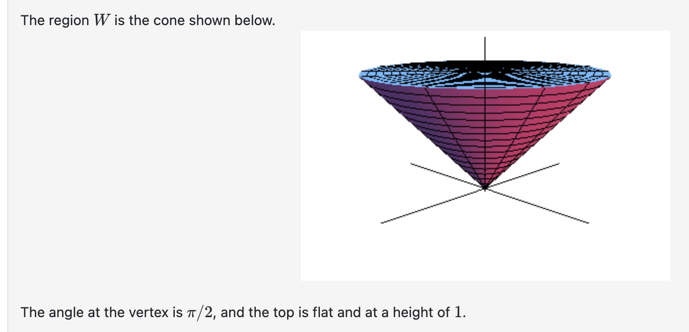 Solved The region W is the cone shown below. The angle at | Chegg.com