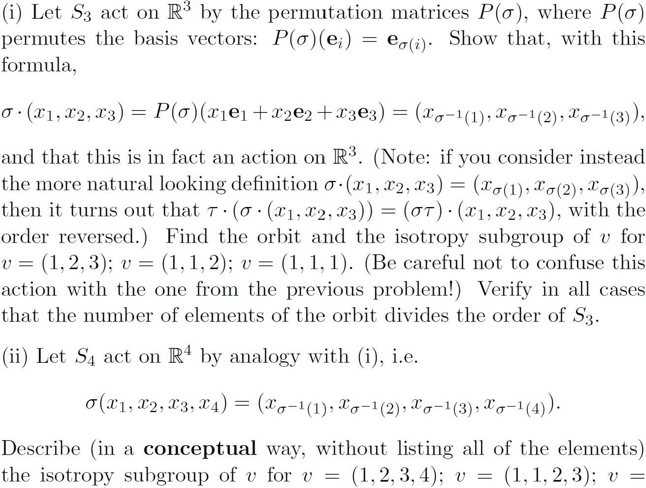(i) Let Sz act on R3 by the permutation matrices | Chegg.com