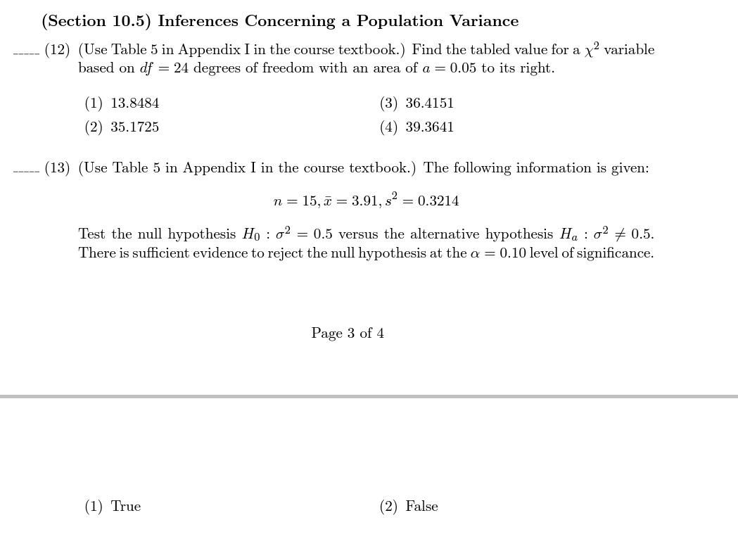 Solved (Section 10.5) Inferences Concerning a Population | Chegg.com