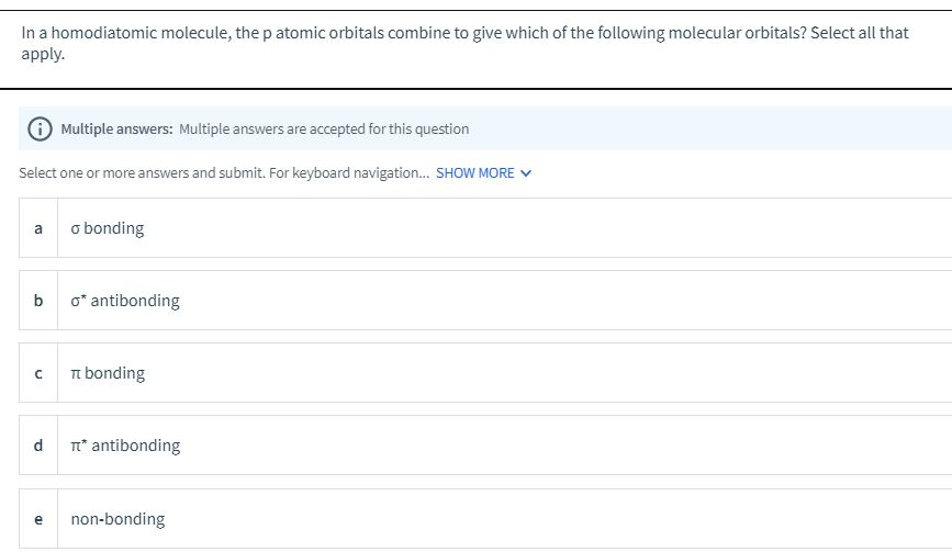Solved In a homodiatomic molecule, the p atomic orbitals | Chegg.com