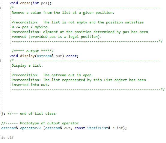 Solved void erase(int pos); l∗ Remove a value from the list | Chegg.com