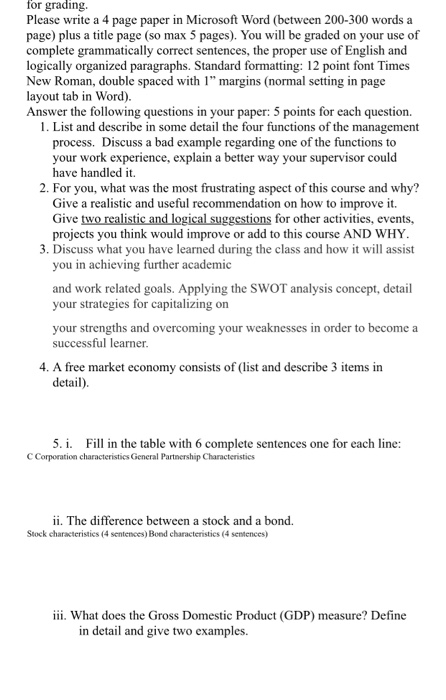 Solved for grading Please write a 4 page paper in Microsoft | Chegg.com