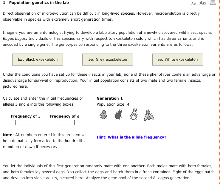 Solved 1. Population genetics in the lab Aa Aa Direct | Chegg.com