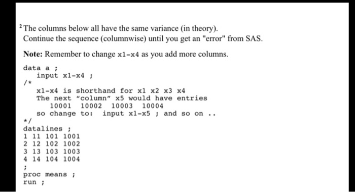 2 The columns below all have the same variance in | Chegg.com