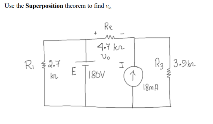 Solved Use the Superposition theorem to find v.. + Rz in- | Chegg.com