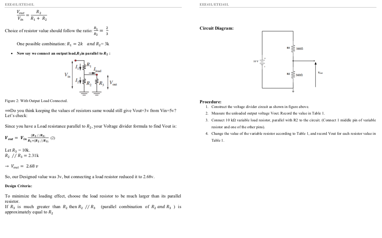 Solved Lab 4: Loading Effect of Voltage Divider Circuit | Chegg.com