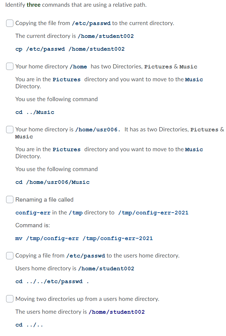 Solved Identify three commands that are using a relative | Chegg.com