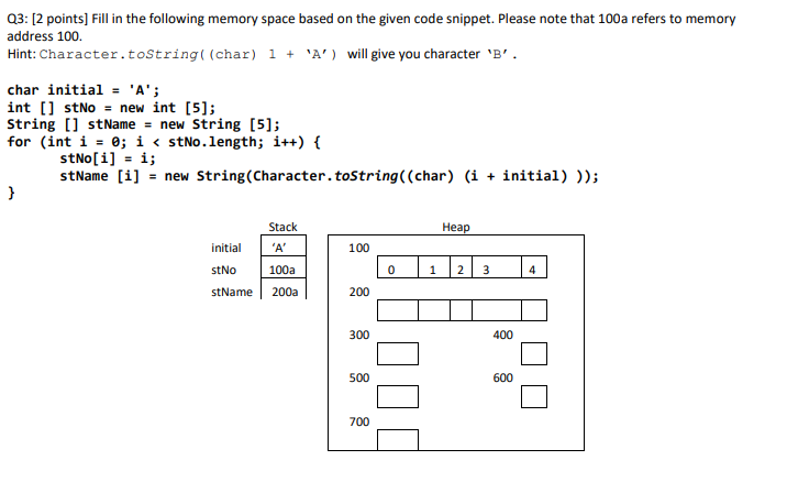 Solved Q3 2 Points Fill In The Following Memory Space